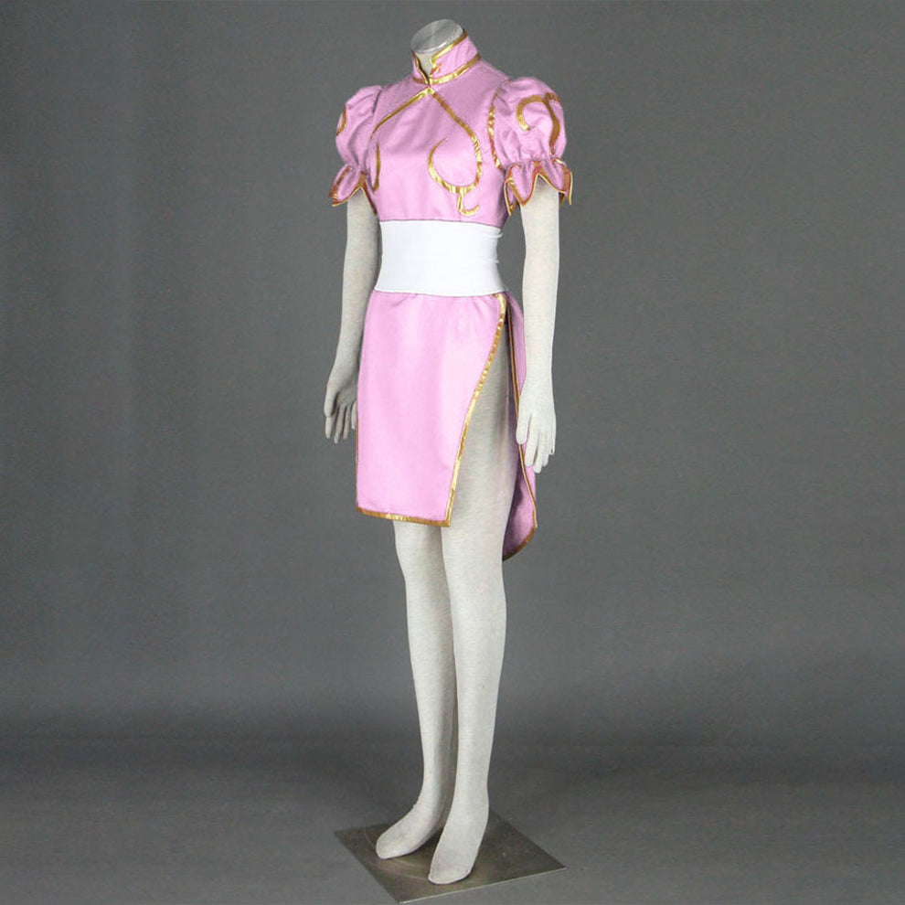 Street Fighter Costume Chun Li Cosplay Pink Dress with Accessories for ...